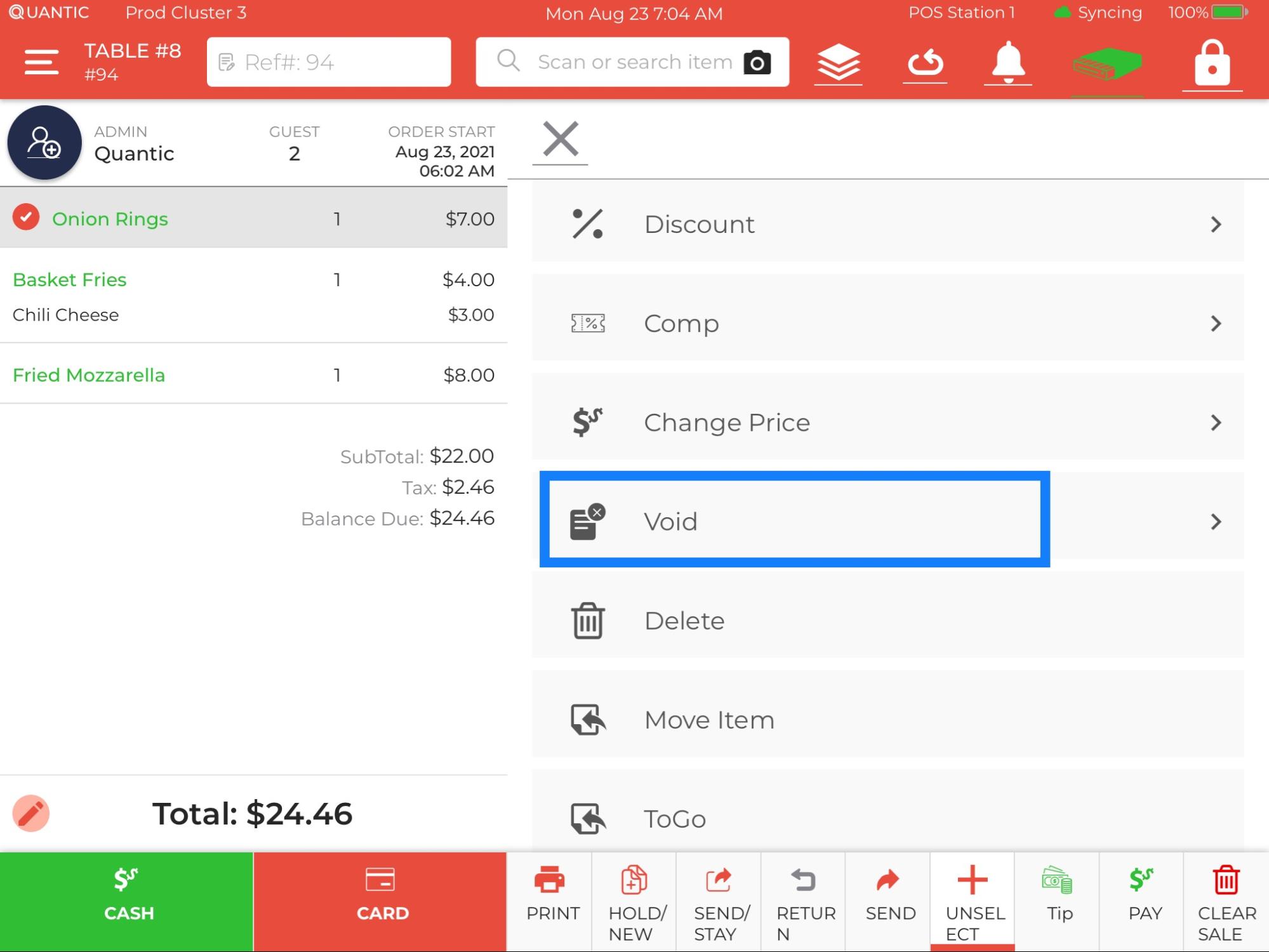 Void Transactions, Items, Check and Order | Quantic POS